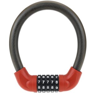 bike lock, 5-digit resettable combination anti theft mini portable bicycle cable locks for bike motorcycle scooter (red-12inch)