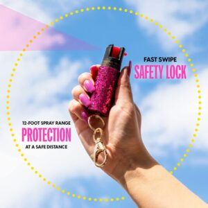 BLINGSTING Pepper Spray, Mini Stun Gun, & Alarm 3-in-1 Safety Kit - Professional Grade, Maximum Strength, High Voltage, Rechargeable Self-Defense for Women, Pink Glitter