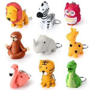 nosiny 9 pcs animal keychains pediatric nurse led keychains animal badge key ring for kids boys girls party favor, 9 style