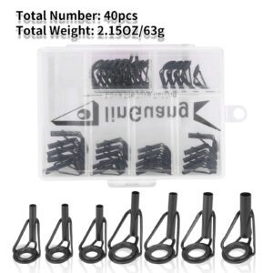 LINGUANG Fishing Rod Replacement Tips Repair Kit 35Pcs and 40Pcs, Fishing Spinning and Baitcasting Rod Stainless Steel Ceramic Ring Tip(40pcs Rod tip)…