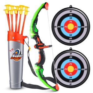 bow and arrow for kids with led lights - kids archery set includes 1 bow, 10 suction cups arrows, 2 targets and quiver, play indoor and outdoor for boys girls aged 3 4 5 6 7 8-12 years