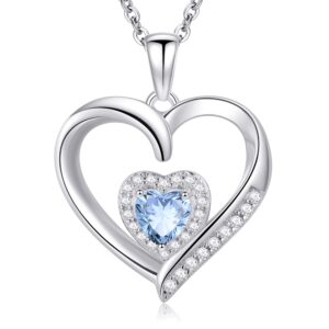 gliveor birthday gifts for women heart necklace, s925 sterling silver necklace birthstone necklace heart necklace for women birthday jewelry gifts for women march birthstone necklace