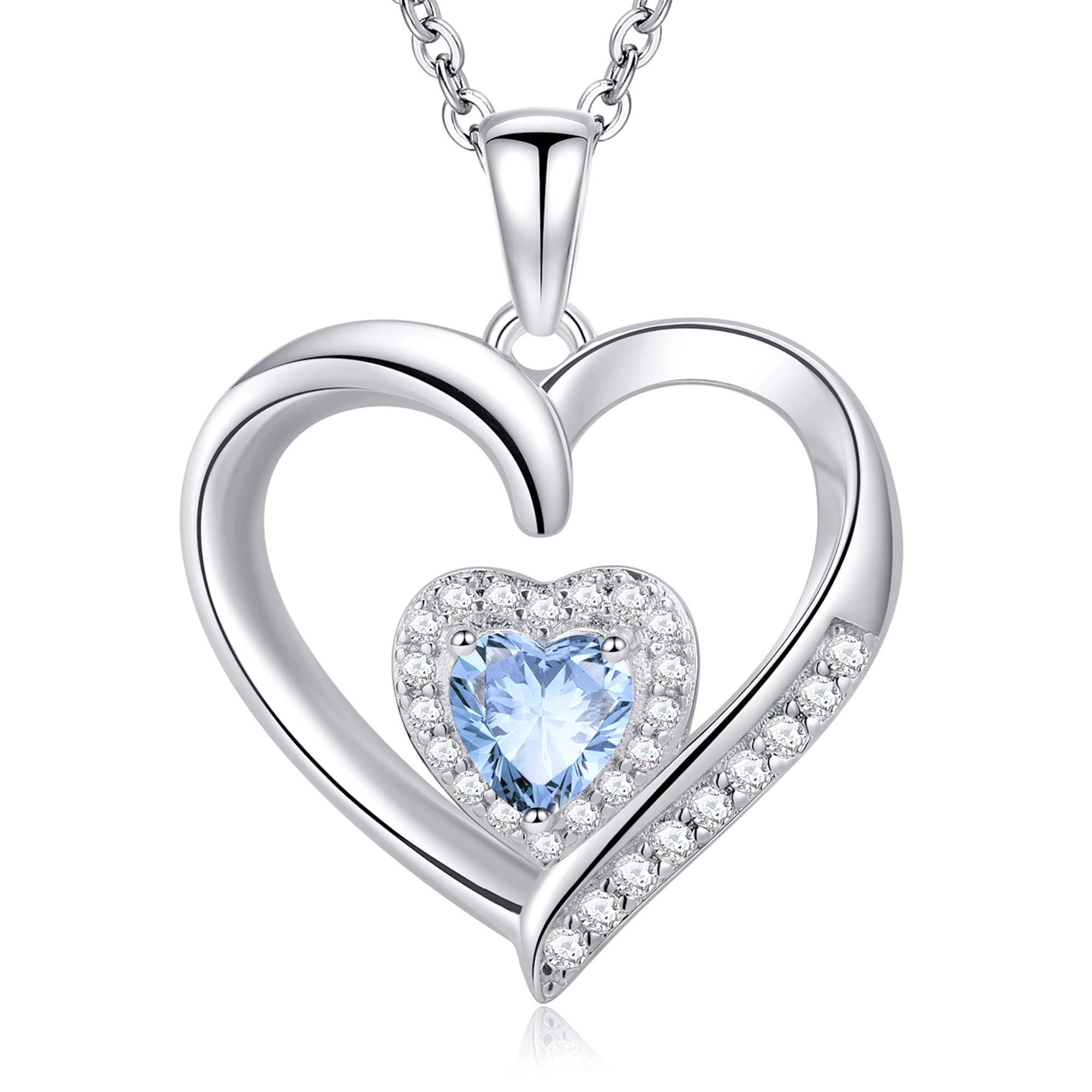 GLIVEOR Birthday Gifts for Women Heart Necklace, S925 Sterling Silver Necklace Birthstone Necklace Heart Necklace for Women Birthday Jewelry Gifts for Women March Birthstone Necklace