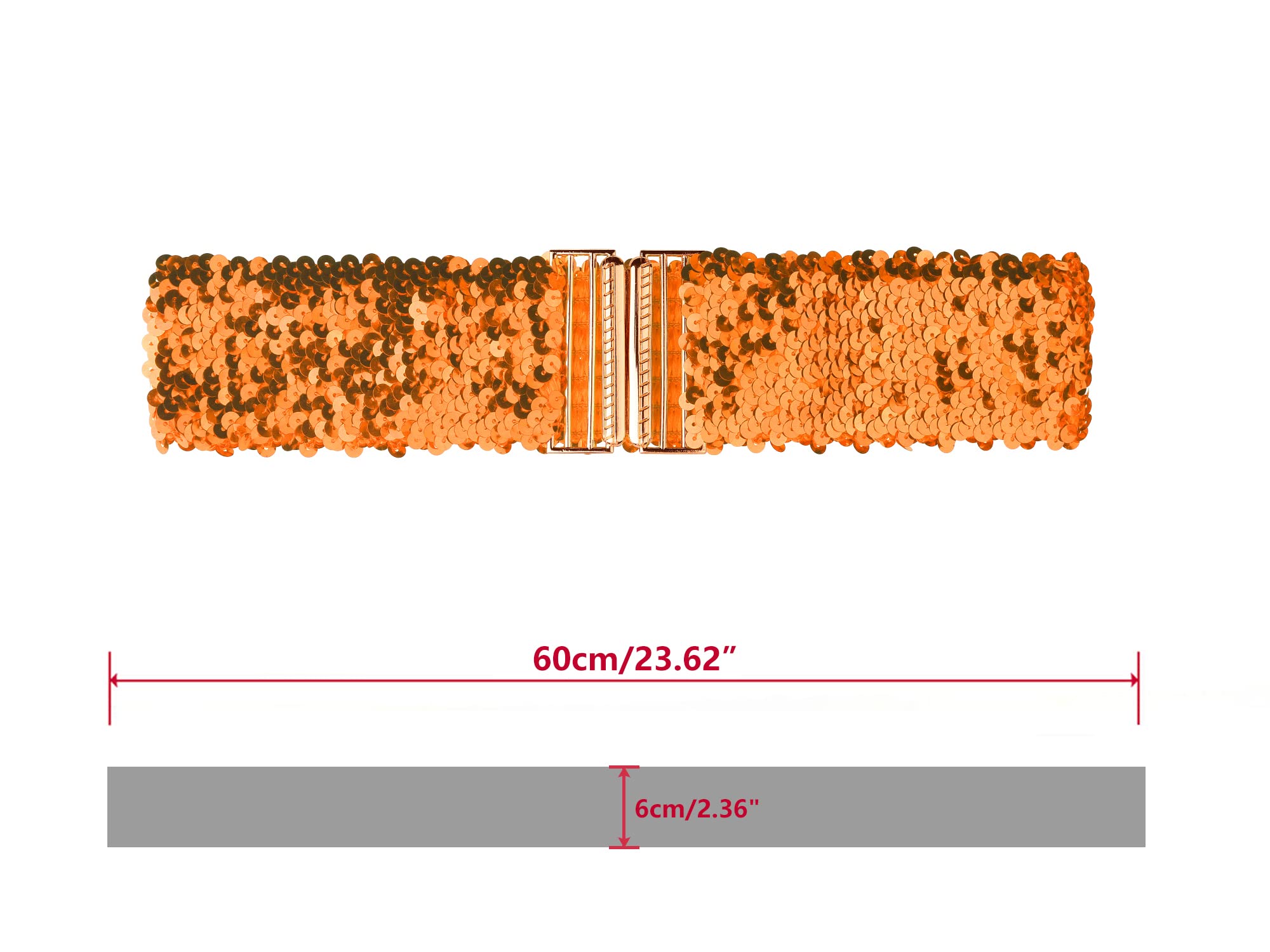 Allegra K Ladies Shinny Wide Waist Belts Interlock Buckles Sequins Decor Stretchy Belts for Women 2PCS 60cm/23.62" Orange