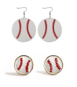 tenghong2021 2 pairs baseball earrings jewelry baseball stude earring baseball pendant dangle sports earrings for women-white