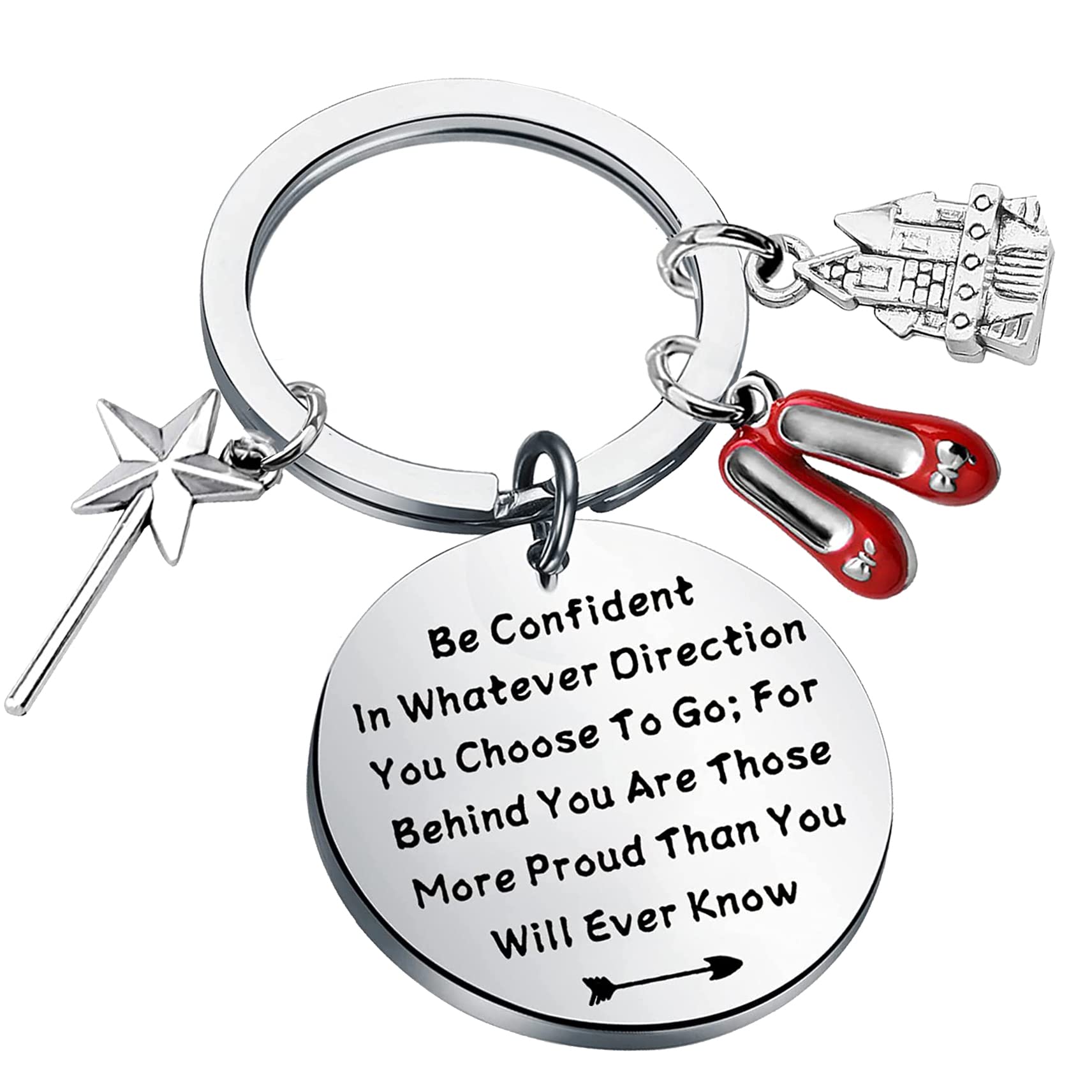 LQRI Wizard Oz Shoe Keychain Dorothy Ruby Gifts Be Confident in Whatever Direction You Choose to Go Ruby Red Slippers Keychain Inspirational Gifts for Her (silver)