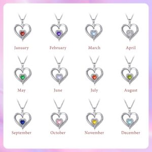 GLIVEOR Birthday Gifts for Women Heart Necklace, S925 Sterling Silver Necklace Birthstone Necklace Heart Necklace for Women Birthday Jewelry Gifts for Women March Birthstone Necklace