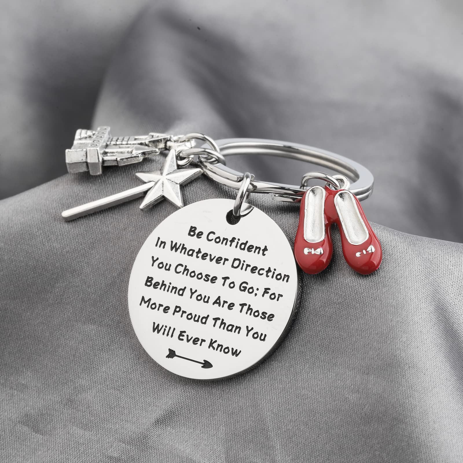 LQRI Wizard Oz Shoe Keychain Dorothy Ruby Gifts Be Confident in Whatever Direction You Choose to Go Ruby Red Slippers Keychain Inspirational Gifts for Her (silver)