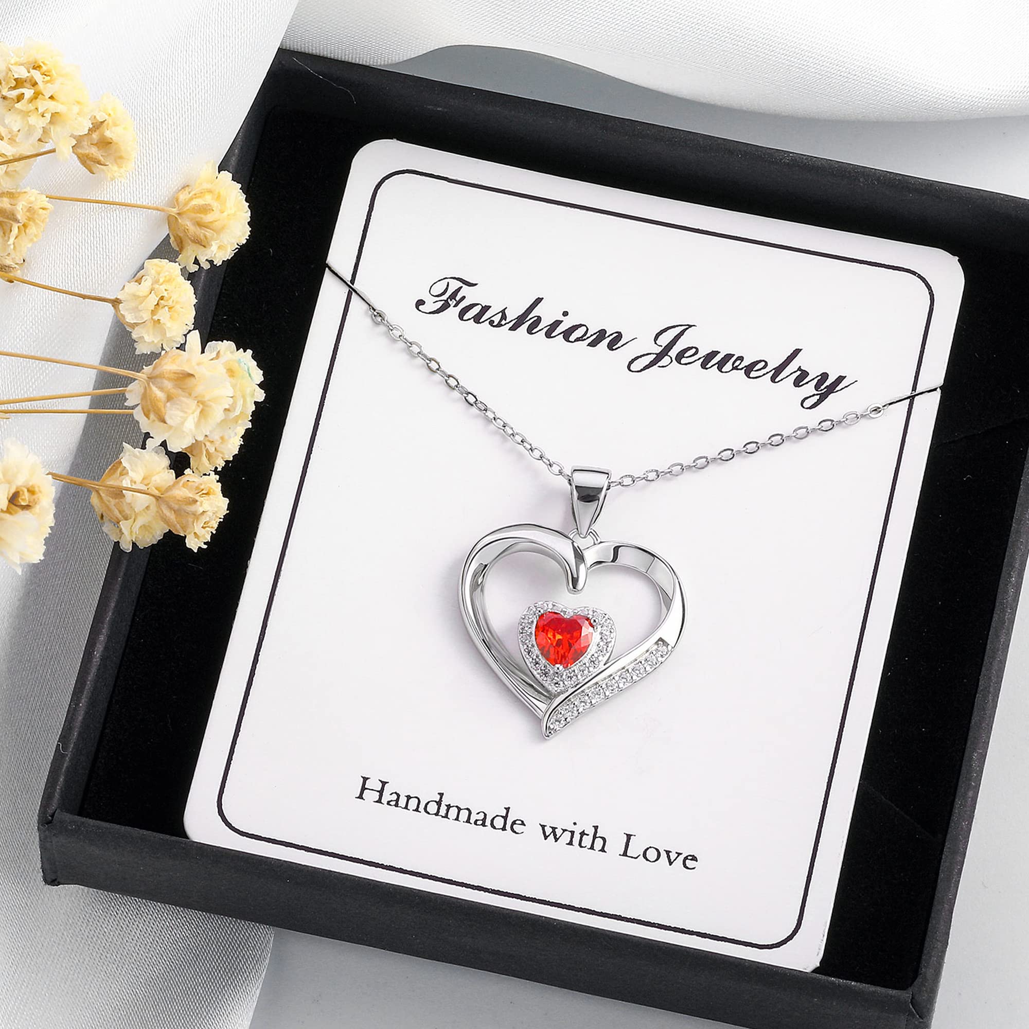 GLIVEOR Birthday Gifts for Women Heart Necklace, S925 Sterling Silver Necklace Birthstone Necklace Heart Necklace for Women Birthday Jewelry Gifts for Women March Birthstone Necklace