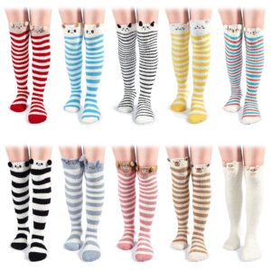 hercicy 10 pairs thigh high socks cute cartoon thigh high stockings women over knee fuzzy socks winter leg warmers, one size