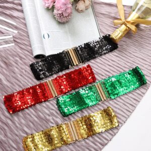 Allegra K Ladies Shinny Wide Waist Belts Interlock Buckles Sequins Decor Stretchy Belts for Women 2PCS 60cm/23.62" Orange