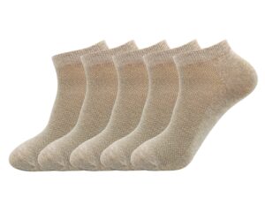 haloyiyi 5 pairs men's cotton tan comfort & soft breathable mesh moisture wicking low cut ankle socks (beige-medium)