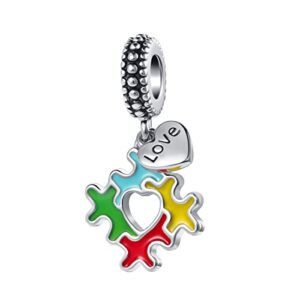 mzc jewelry autism awareness charm for pandora bracelets puzzle piece love heart dangle bead