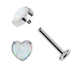 fragrans 1 piece labret lip piercing 16g astm f136 titanium synthetic opal heart ear cartilage helix tragus stud body jewelry