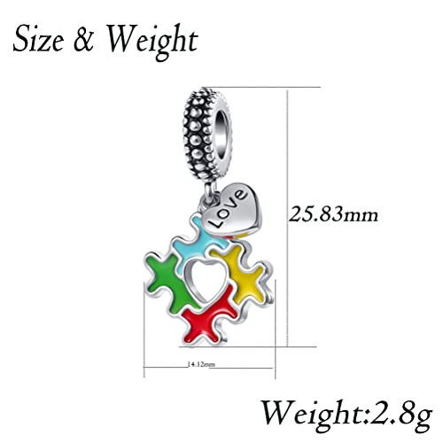 MZC Jewelry Autism Awareness Charm for Pandora Bracelets Puzzle Piece Love Heart Dangle Bead