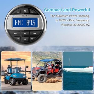 Herdio Marine Radio and Speakers Set Compatible with Bluetooth, Marine Gauge Head Unit+6.5 Inch Marine Flush Wall Mount Ceiling Speakers+Rubber Flexible Mast FM AM Antenna