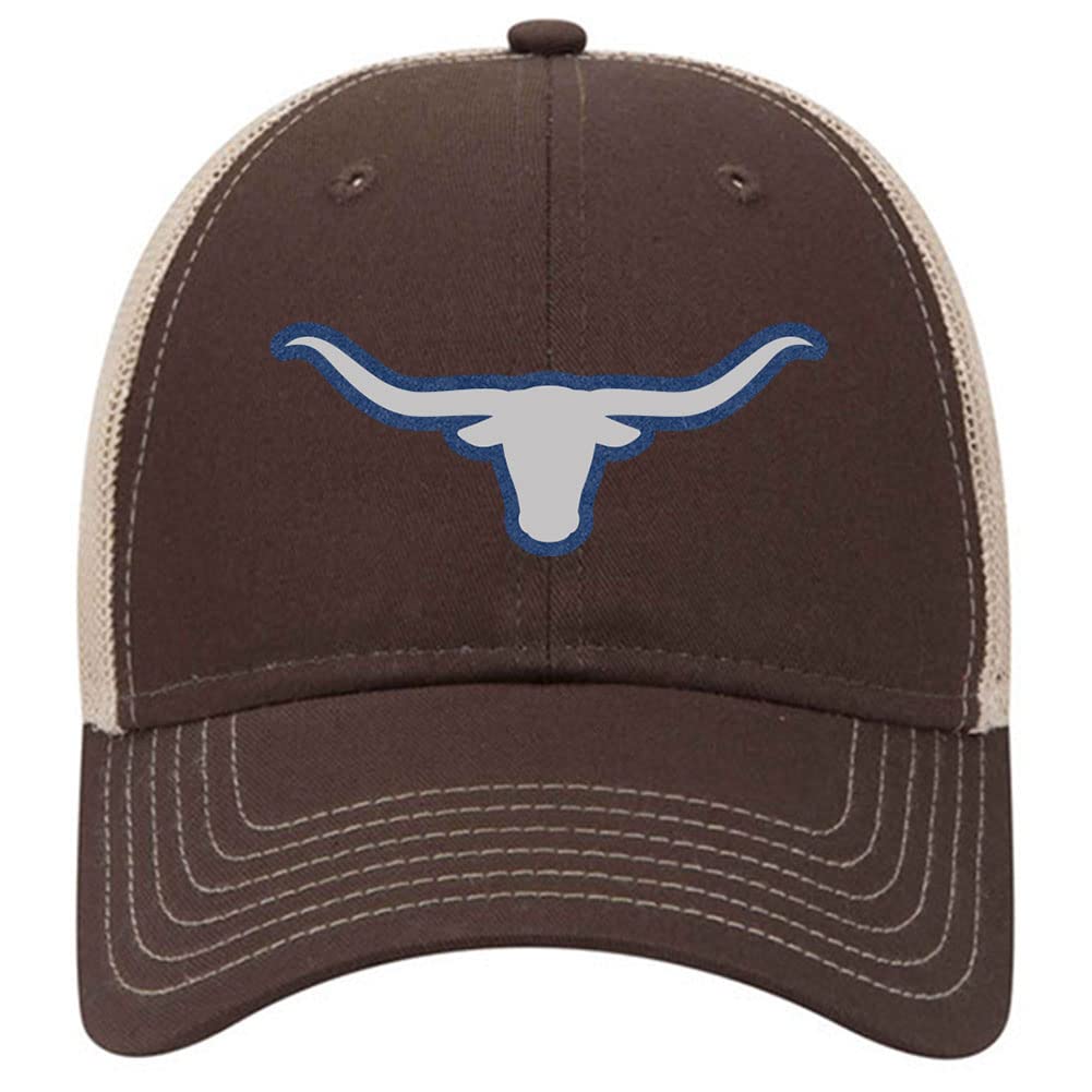 iZZYZX Longhorn Leatherette 6 Panel Low Profile Mesh Trucker Hat - Dk Brown Khaki