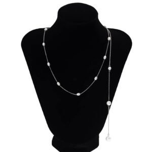 Sttiafay Pearl Back Necklace for Wedding Bridal Silver Backdrop Y-necklace Long Back Chain Sexy Tassel Back Necklace Body Jewelry for Backless Dress Women