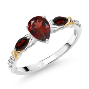 gem stone king 925 silver 10k yellow gold pear shape red garnet and white lab grown diamond engagement ring for women (1.18 cttw, gemstone january birthstone, size 8)