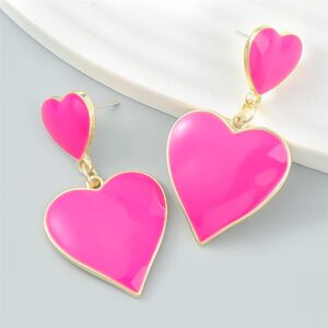 Unique Lightweight Double Heart Dangle Earrings Simple Personalized Love Hearts Dangling Earrings For Women Gifts Valentine's Day (Pink Heart Dangle Earrings)