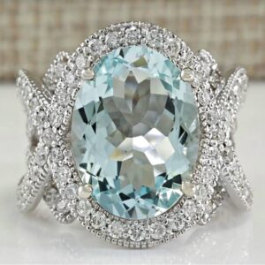 STORE247 Elegant Luxurious For Women Jewelry Wedding Engagement Gift Elliptical Light Blue Cubic Zirconia Ring