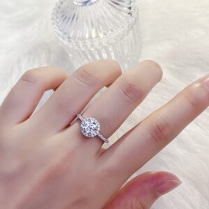 ANSTERGEMS Moissanite Ring 1CT D VVS Moissanite 925 Silver Halo Statement Ring Engagement Wedding For Women