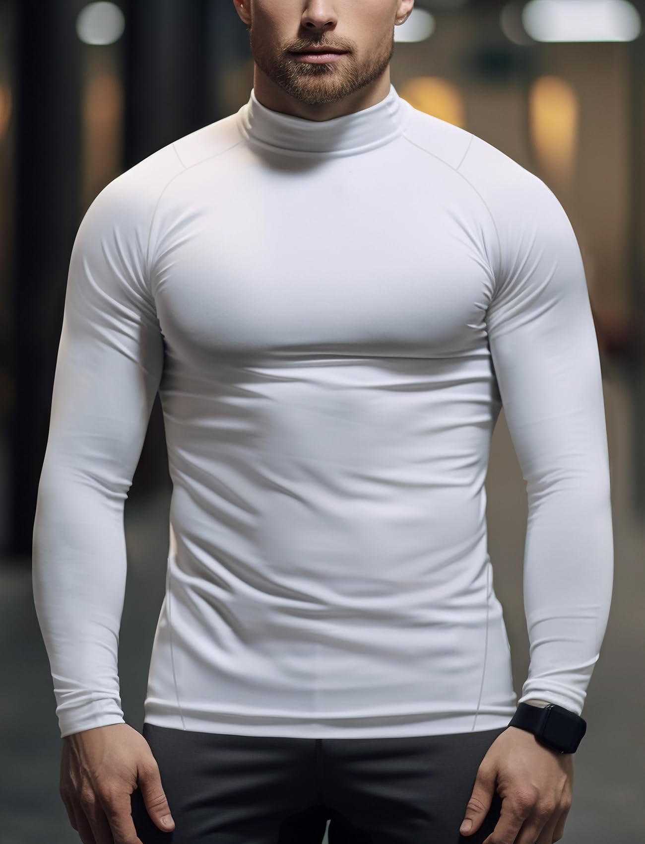 Mens Mock Turtleneck Thermal(White,XXL)