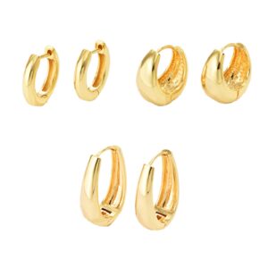 gold hoop earrings for women, chunky gold hoops set lightweight, hypoallergenic gold plated thick hoop earrings pack, small hoop earrings jewelry(3pair,chunky)