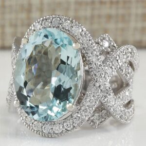 STORE247 Elegant Luxurious For Women Jewelry Wedding Engagement Gift Elliptical Light Blue Cubic Zirconia Ring