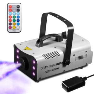 fog machine 900 watt with 6 led lights and 2-in-1 wireless remote, professional stage smoke machine for dj halloween parties wedding