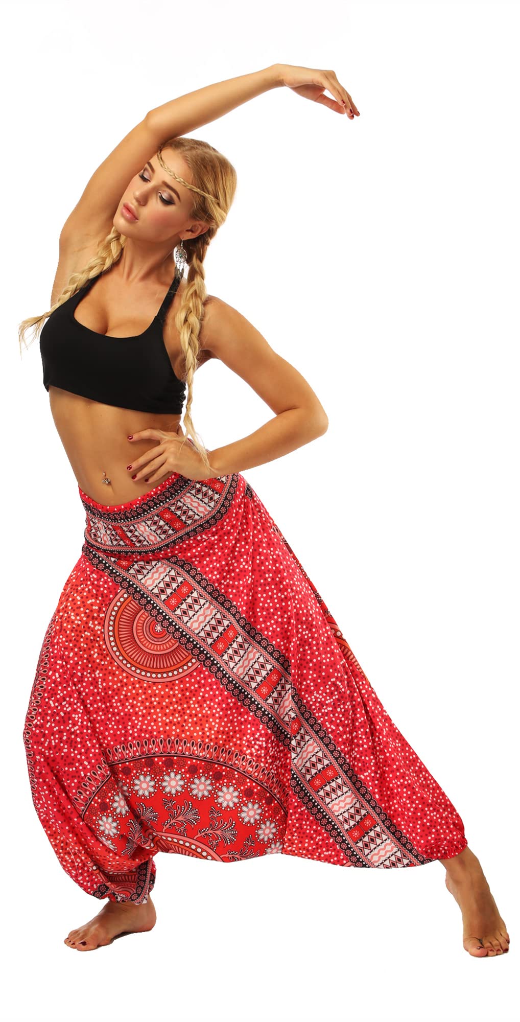 BarbedRose Women's Loose Baggy Gypsy Hippie Boho Yoga Pants Bohemian Beach Harem Trousers Jumpsuit,Tribal Chakra