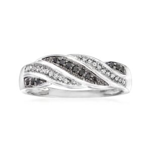 ross-simons 0.15 ct. t.w. black and white diamond twisted ring in sterling silver. size 10