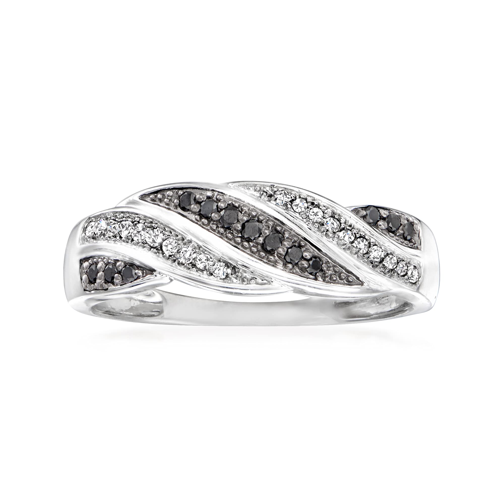 Ross-Simons 0.15 ct. t.w. Black and White Diamond Twisted Ring in Sterling Silver. Size 10