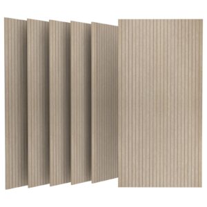 umiacoustics 6 packs acoustic panel,48 x 24 x 0.4 inches sound absorbing flame retardant panel,decorative noise canceling wall panels equidistant slot for room,home theater,studio (light tan)