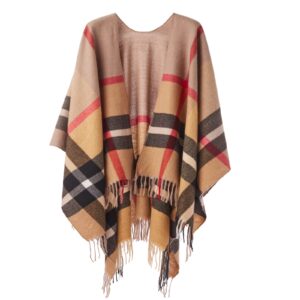 Rofilan Women's Plaid Shawl Wrap Warm Cardigan Open Front Poncho Cape for Central Air Conditioning or Public Chilly Places