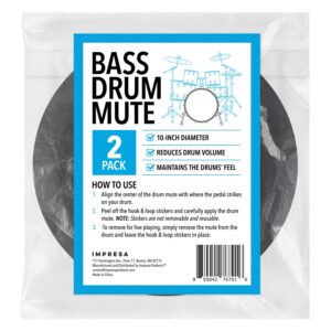 IMPRESA [2 Pack] Kick Drum Mute Pads for Silent Bass Drum - Mute Pad for Quiet Drum Practice - Practice Peacefully with Drum Dampeners - Kick Drum Practice Pad for Drum Muffling - Drum Mutes Pack