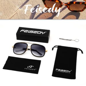 FEISEDY Retro Trendy Aviator Sunglasses Women Men Classic Vintage Square Sunglasses 70s Large Metal Shades B2321