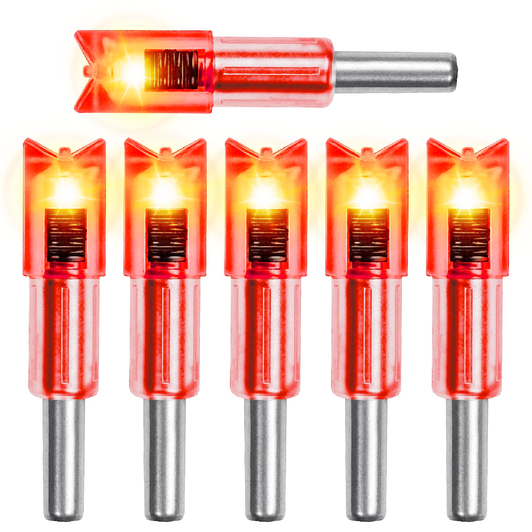 DEEPOWER Lighted Nocks for Crossbow Bolts 6-Pack Arrow Nocks for .300"/7.62mm Inside Diameter with ON/Off Switch Archery Nocks for Archery Hunting (Red)