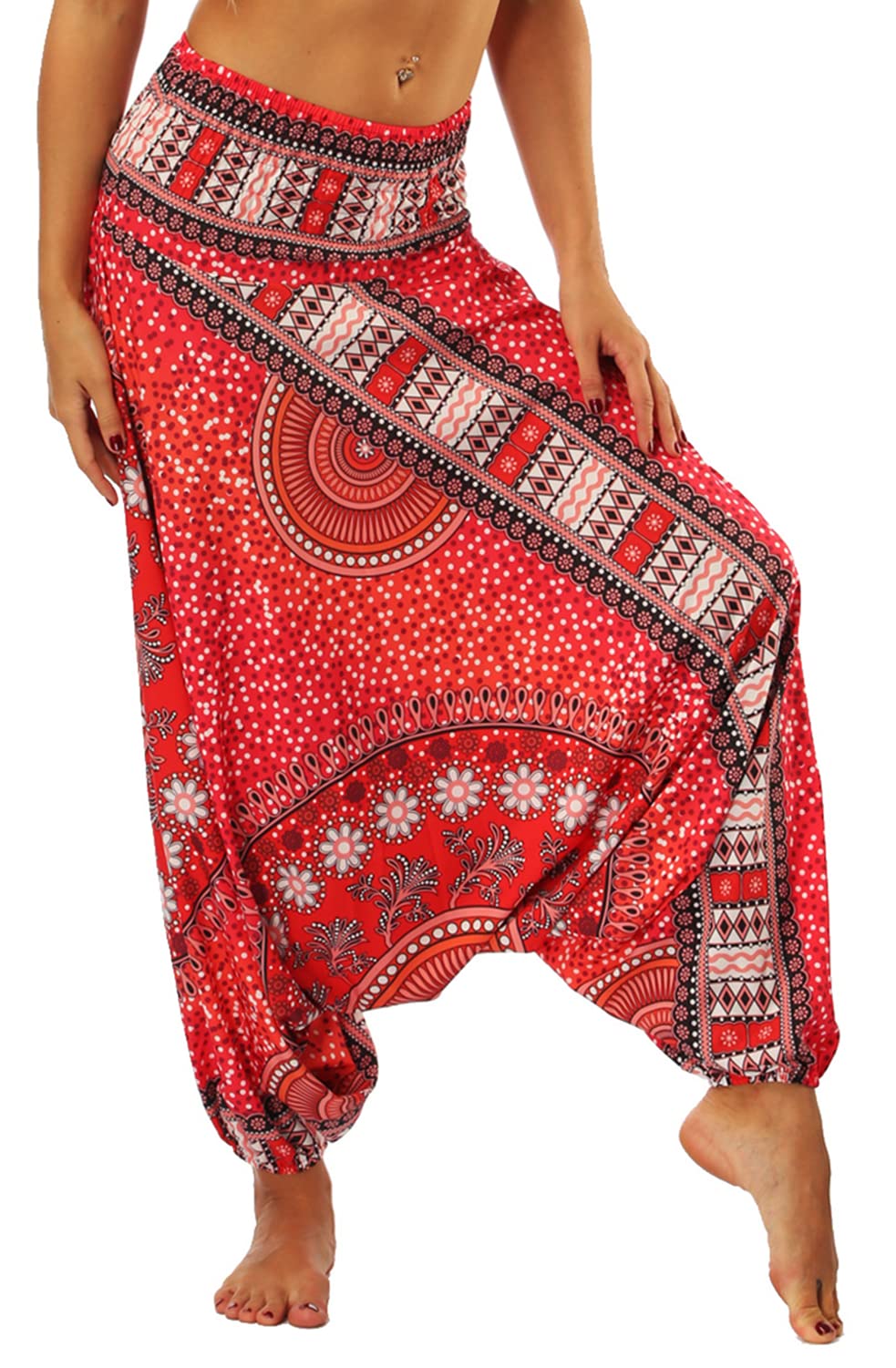 BarbedRose Women's Loose Baggy Gypsy Hippie Boho Yoga Pants Bohemian Beach Harem Trousers Jumpsuit,Tribal Chakra