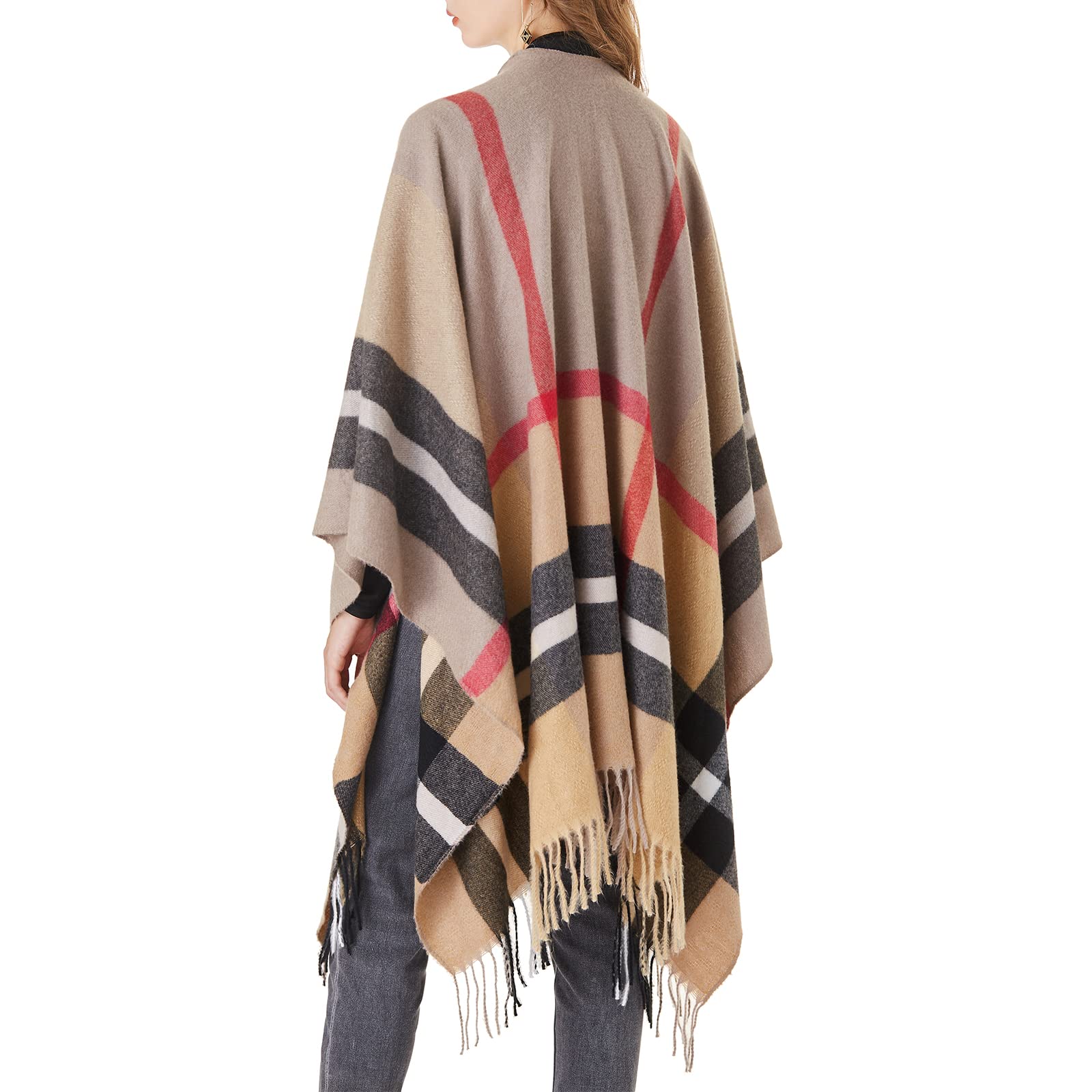 Rofilan Women's Plaid Shawl Wrap Warm Cardigan Open Front Poncho Cape for Central Air Conditioning or Public Chilly Places