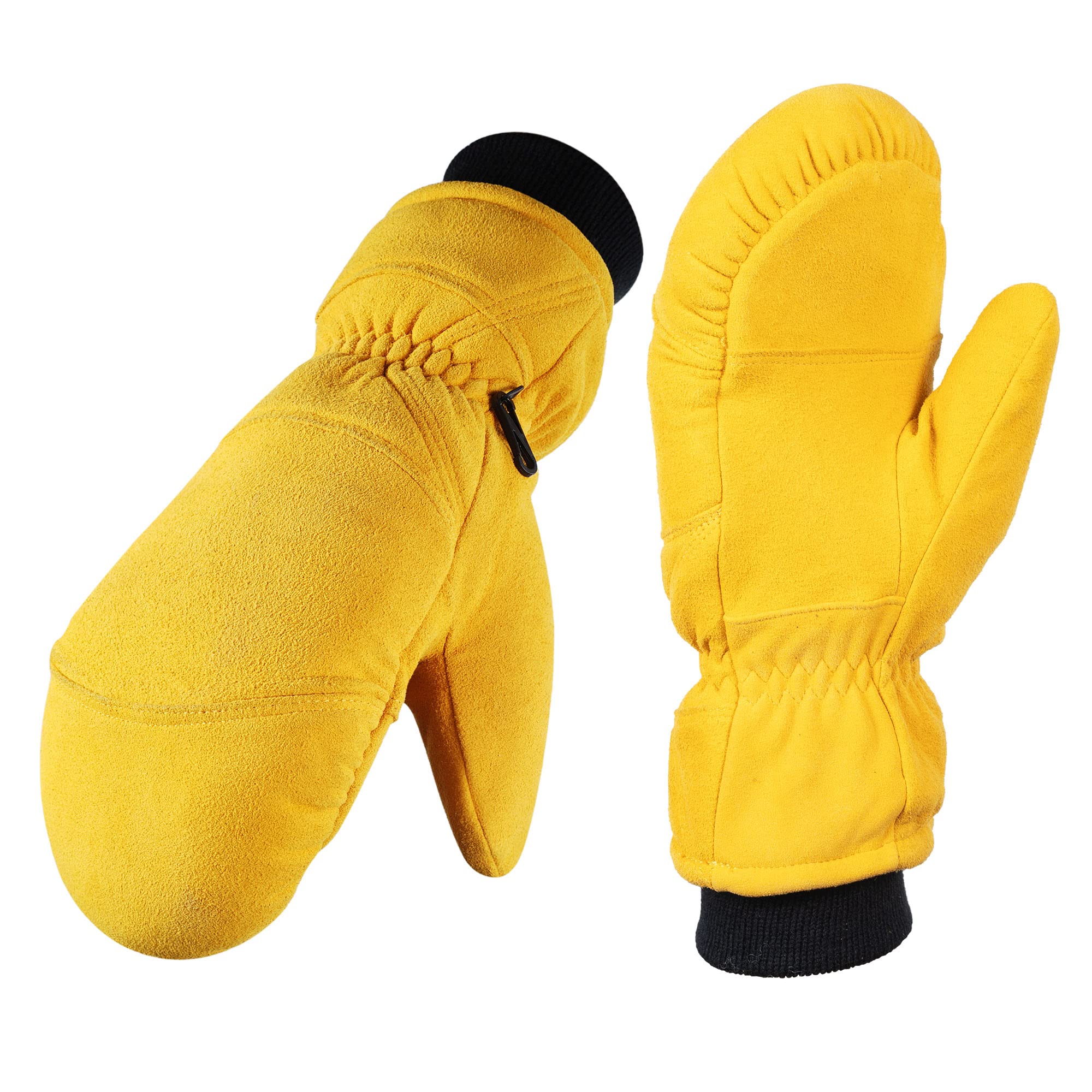 SKYDEER Full Genuine Deerskin Suede Leather Mittens with Pile Lining, Winter Gloves for Cold Weather Work and Ski (SD8677M/XL)