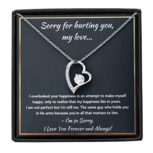 fg family gift mall im sorry gifts for her, apology gifts for her, i love you i'm sorry gift, giant sorry forgiveness necklace with message card and gift box (standard box, happiness)