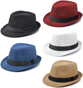 gionforsy 5 pack mens fedora hat classic 1920s hat short brim fedora hats summer beach panama hat for men women (5pack-mixed bright color)