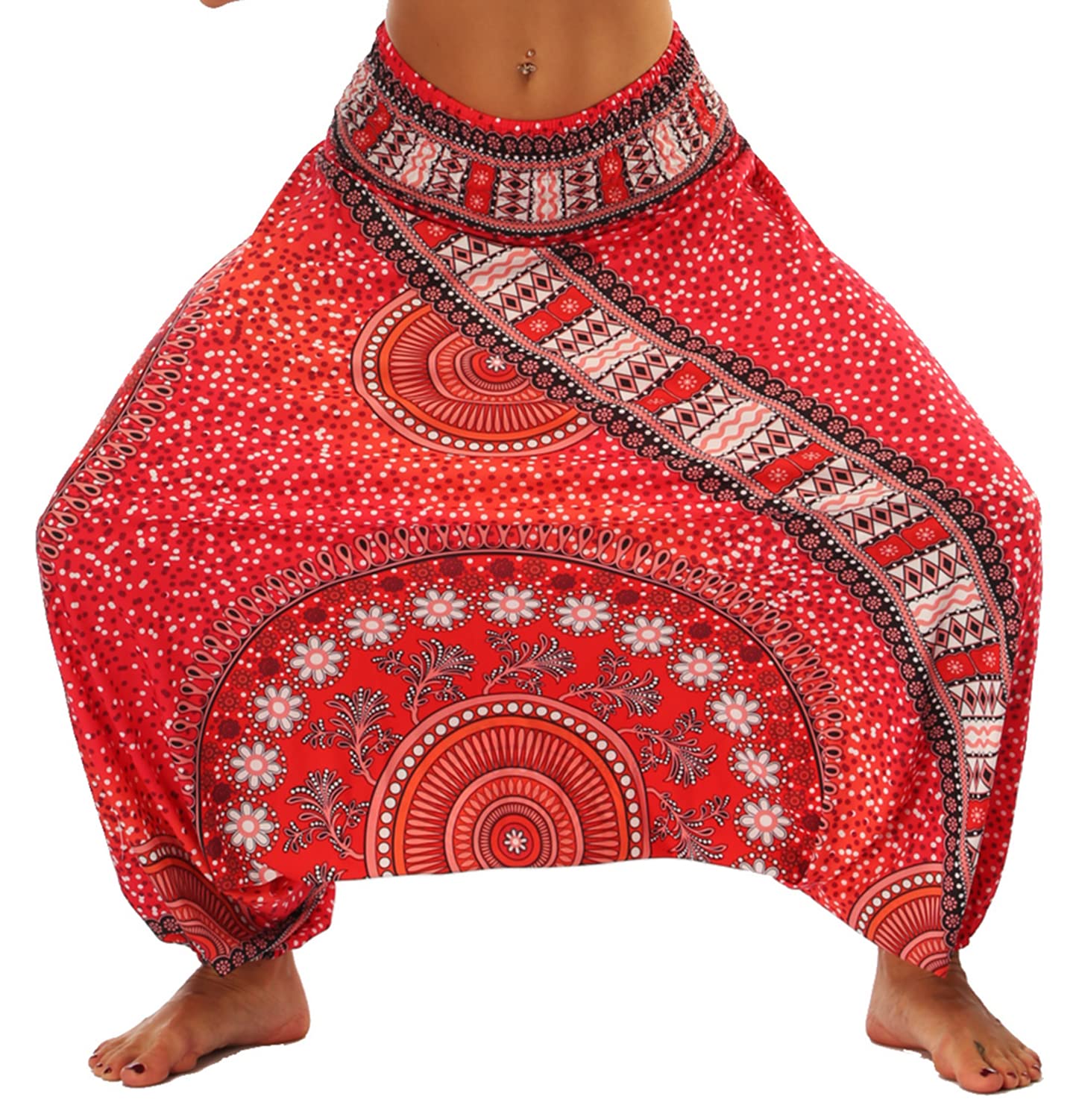 BarbedRose Women's Loose Baggy Gypsy Hippie Boho Yoga Pants Bohemian Beach Harem Trousers Jumpsuit,Tribal Chakra