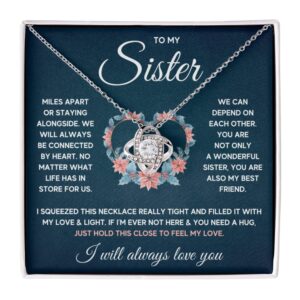 fg family gift mall sisters gifts from sister necklaces for 2 big sister and little sister happy birthday present for women jewelry best sister with message card and gift box, stainless steel, cubic