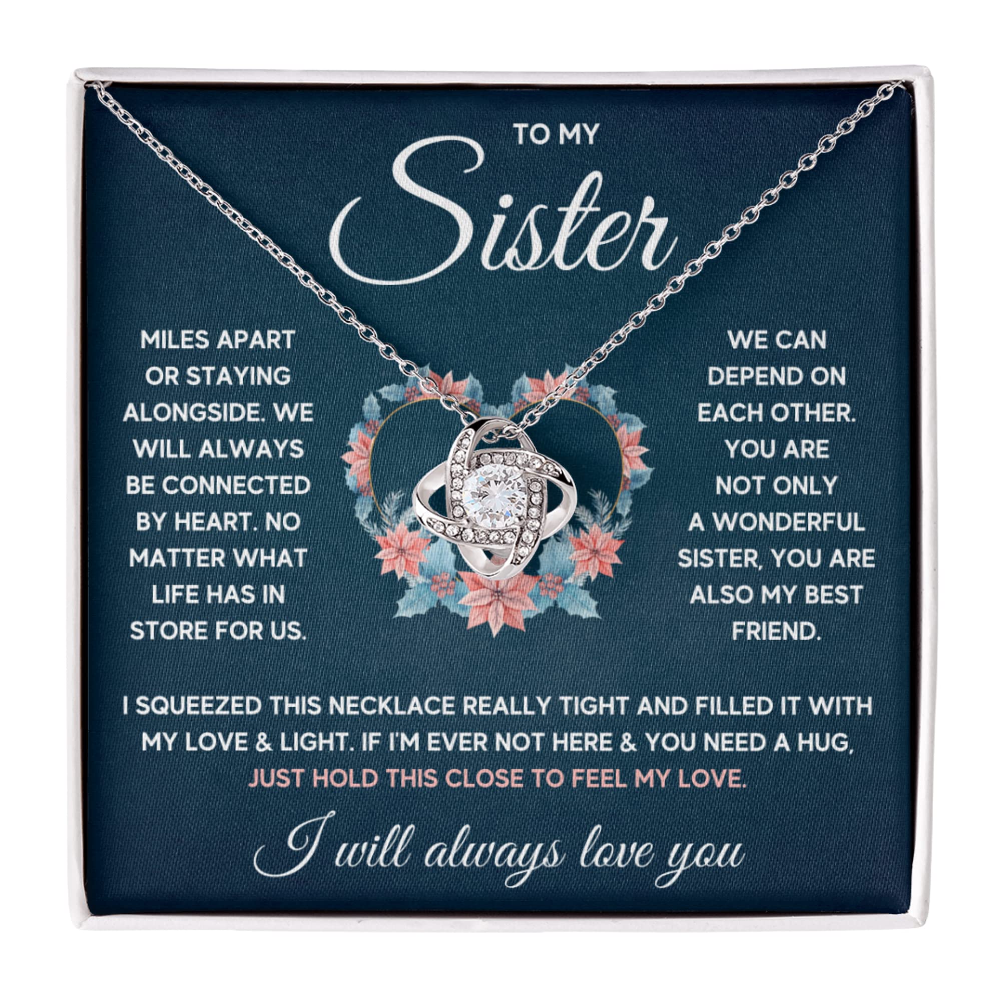 FG Family Gift Mall Sisters Gifts From Sister Necklaces For 2 Big Sister and Little Sister Happy Birthday Present For Women Jewelry Best Sister with Message Card and Gift Box, Stainless Steel, Cubic