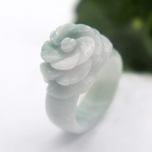 LSCZSLYH Trend Band Ring Natural Jade Stones Rings for Women Jewellery Emerald Rose Flower Hand-Carved Ladies Luxury Jewelry (Main Stone Color : White, Ring Size : 16mm-17mm)