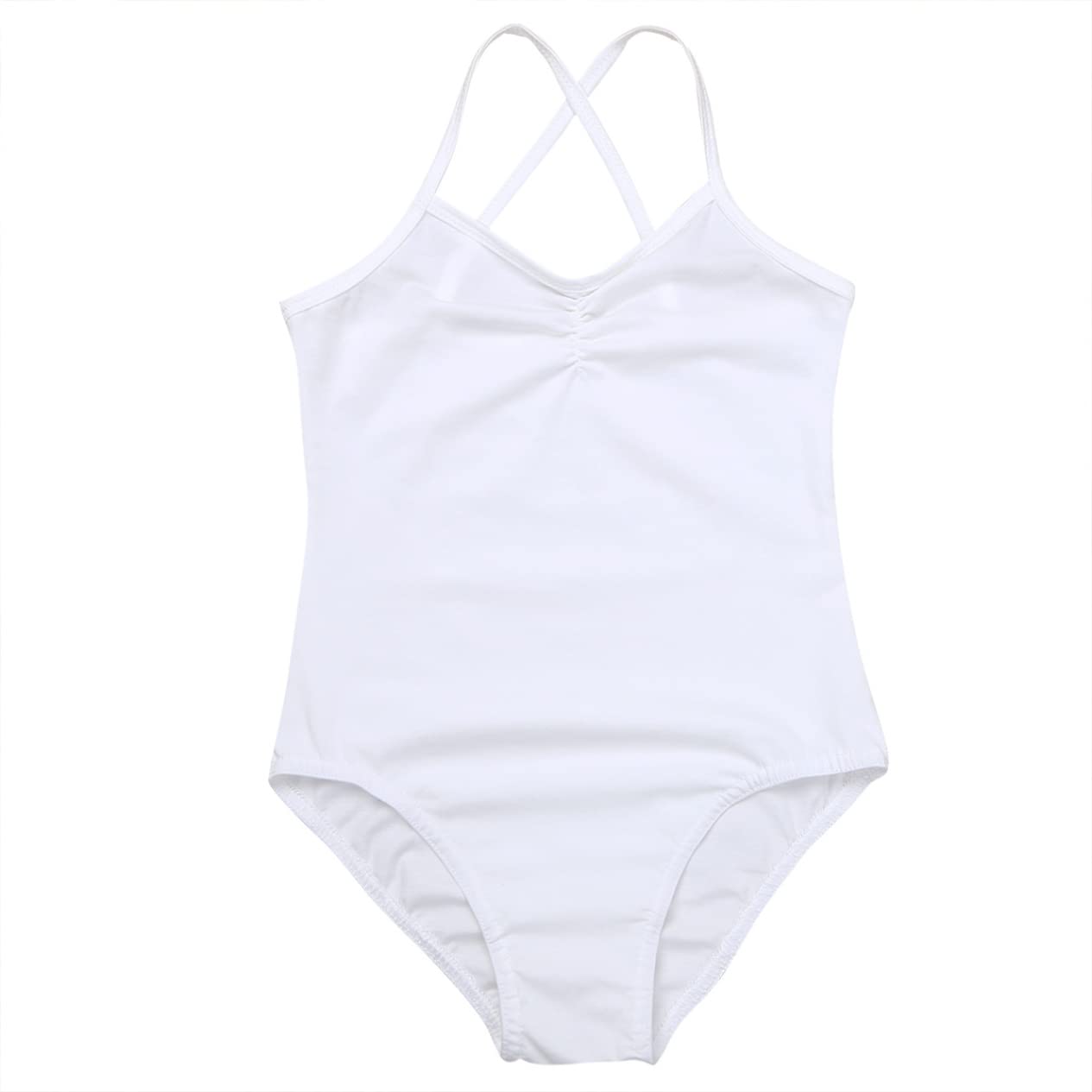 Jizyo Girls Sleeveless Crisscross Back Gymnastic Leotard Ballet Dance Unitard One Piece Bodysuit Camisole Dancewear Jumpsuit White 5-6 Years