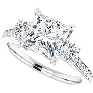 moissanite world 3.0 ct princess cut colorless moissanite engagement ring, bridal ring set, solitaire halo style, solid sterling silver vintage antique anniversary promise ring (5.5)