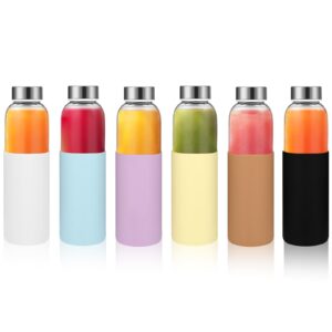 sursip 18 oz glass water bottles with lids, juice bottles, leak proof reusable drinking glass juicing bottles with stainless steel lid and silicone sleeves, bpa free, set of 6（small autumn）